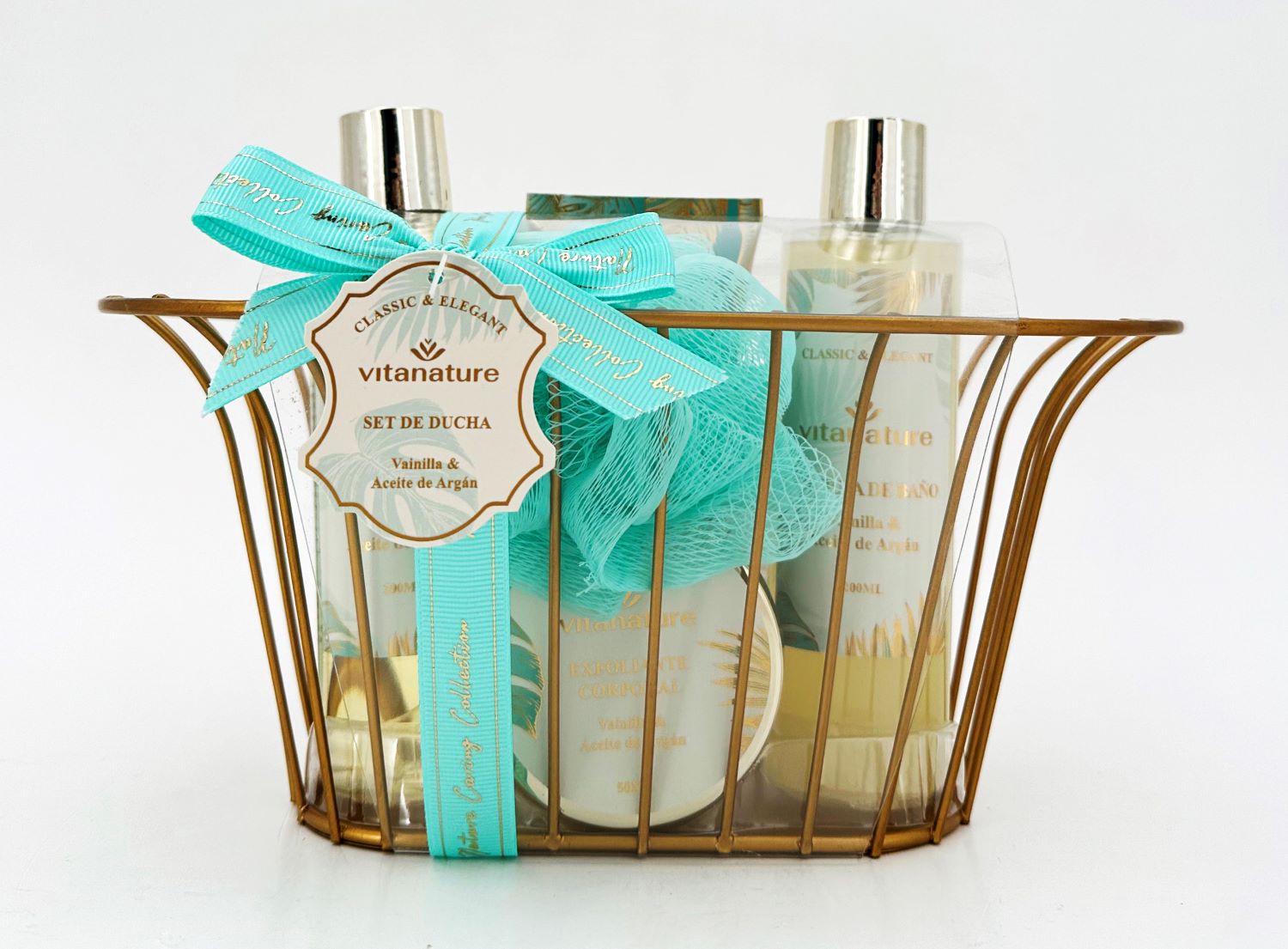 Vitanature Bath Gift Set Golden Spa Basket Vainilla & Aceite de Argán ...